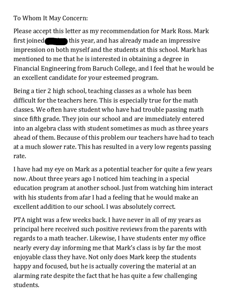 Mark Ross Recommendation Letter 1665552159 | PDF