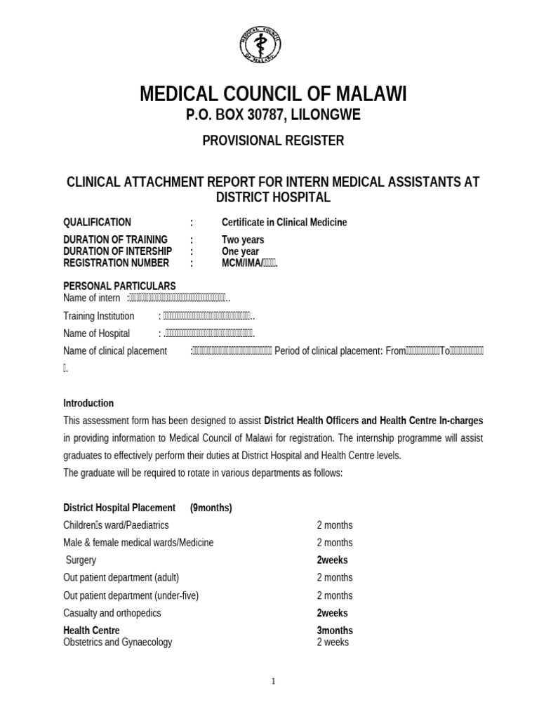 Medical Assistant Internship Assessment Form | PDF