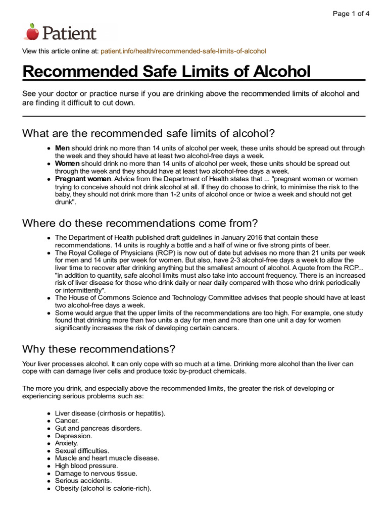Alcohol Safe Limits | PDF