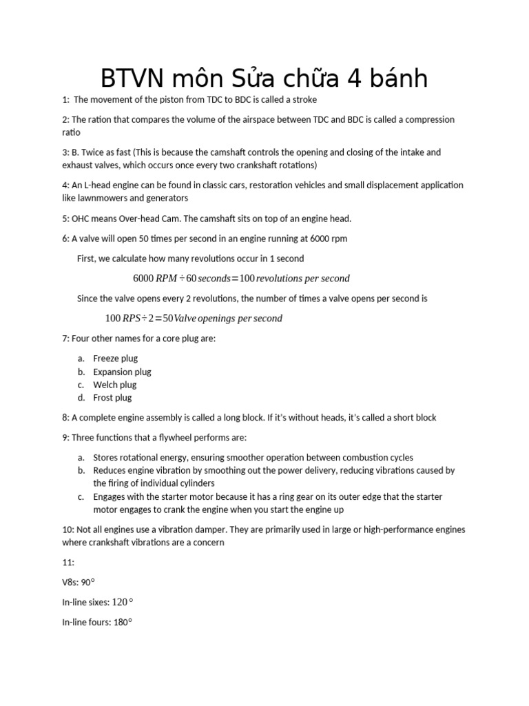 BTVN Môn S A CH A 4 Bánh | PDF