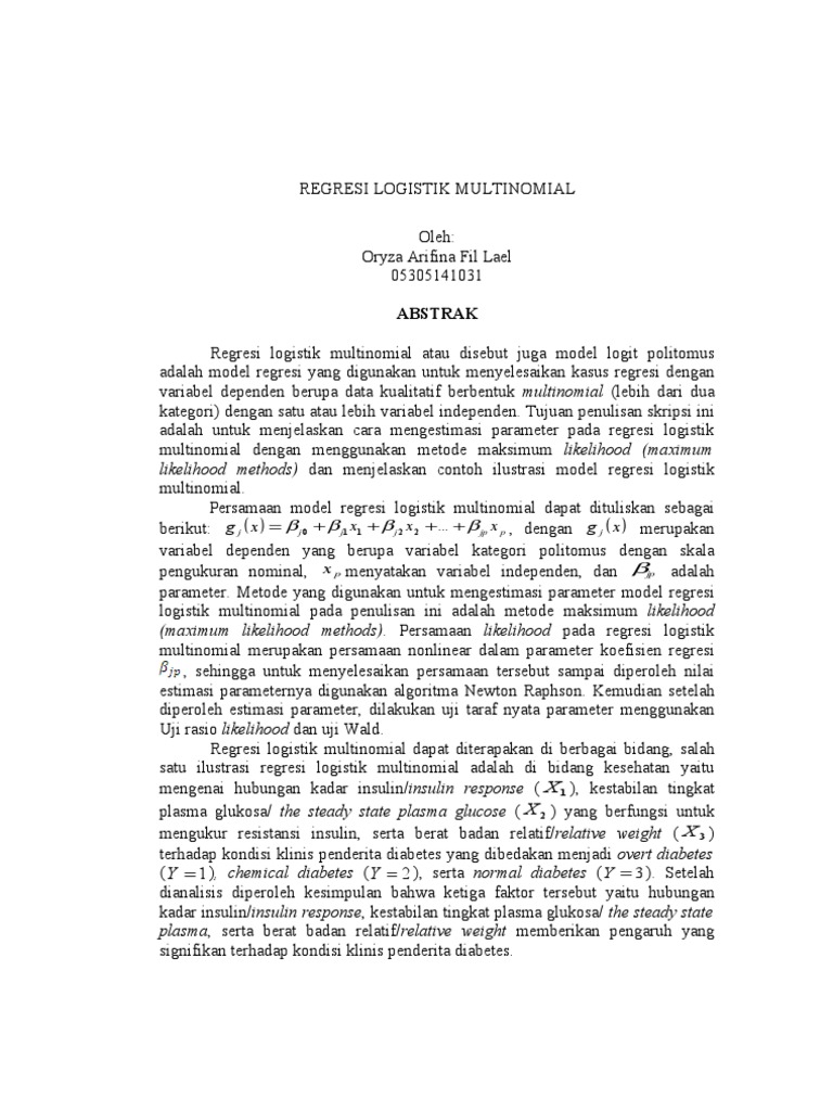 Analisis Regresi Logistik Multinomial | PDF
