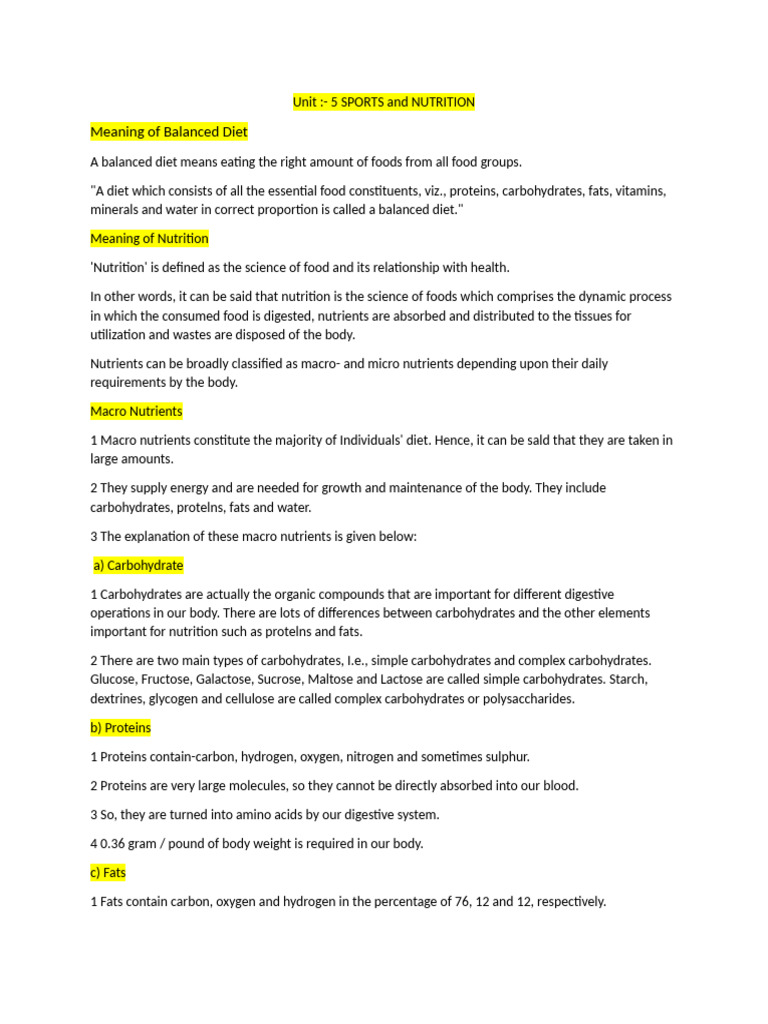 Unit 5 Sprots and Nutrition | PDF | Food Intolerance | Carbohydrates