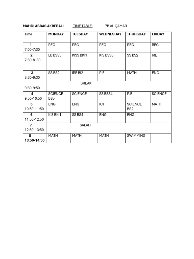 Time Table | PDF