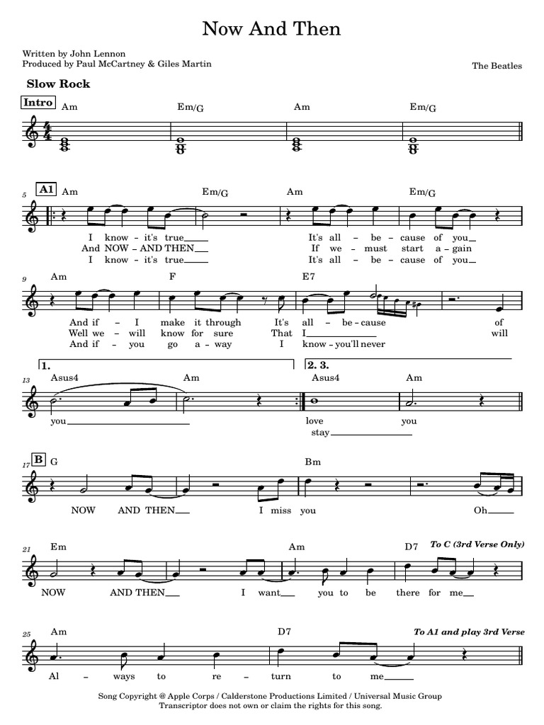 Now and Then The Beatles Lead Sheet With Lyrics | PDF
