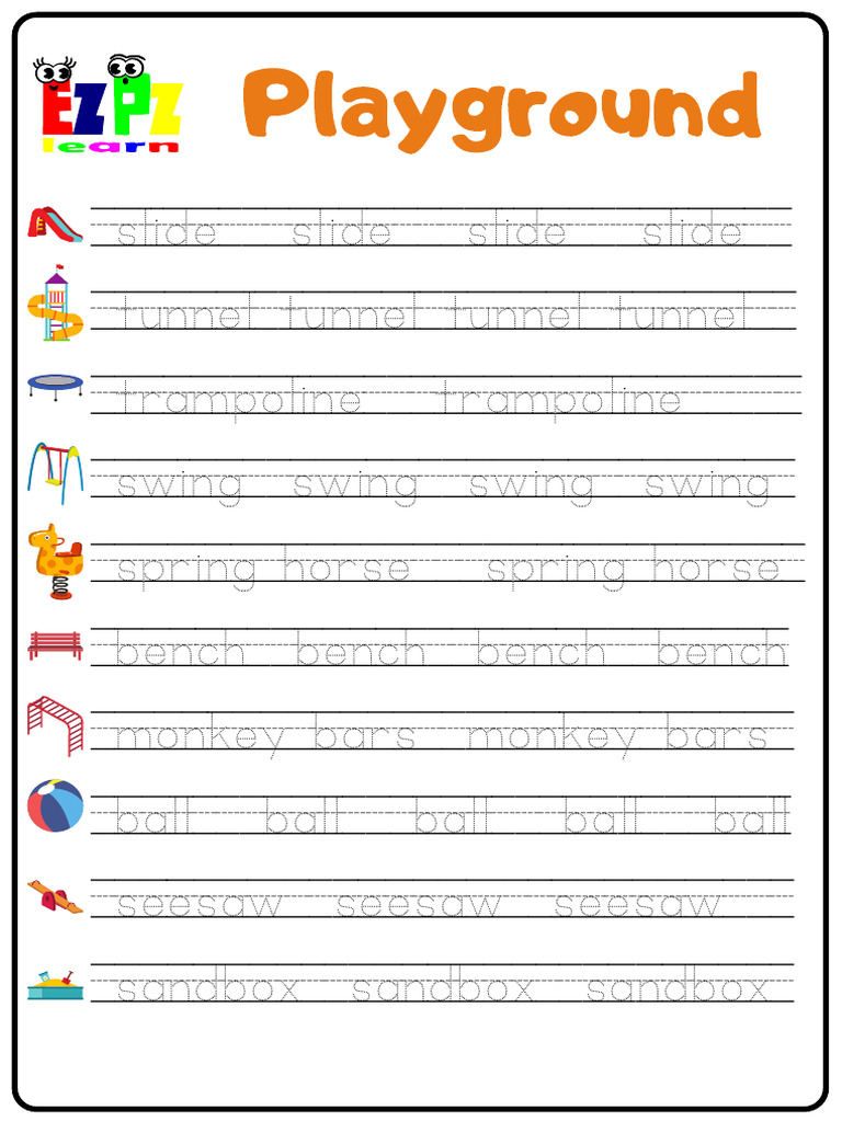 Playground Word Tracing Worksheet 1 | PDF