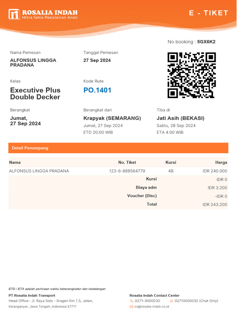 Tiket Executive Plus Rosalia Indah | PDF