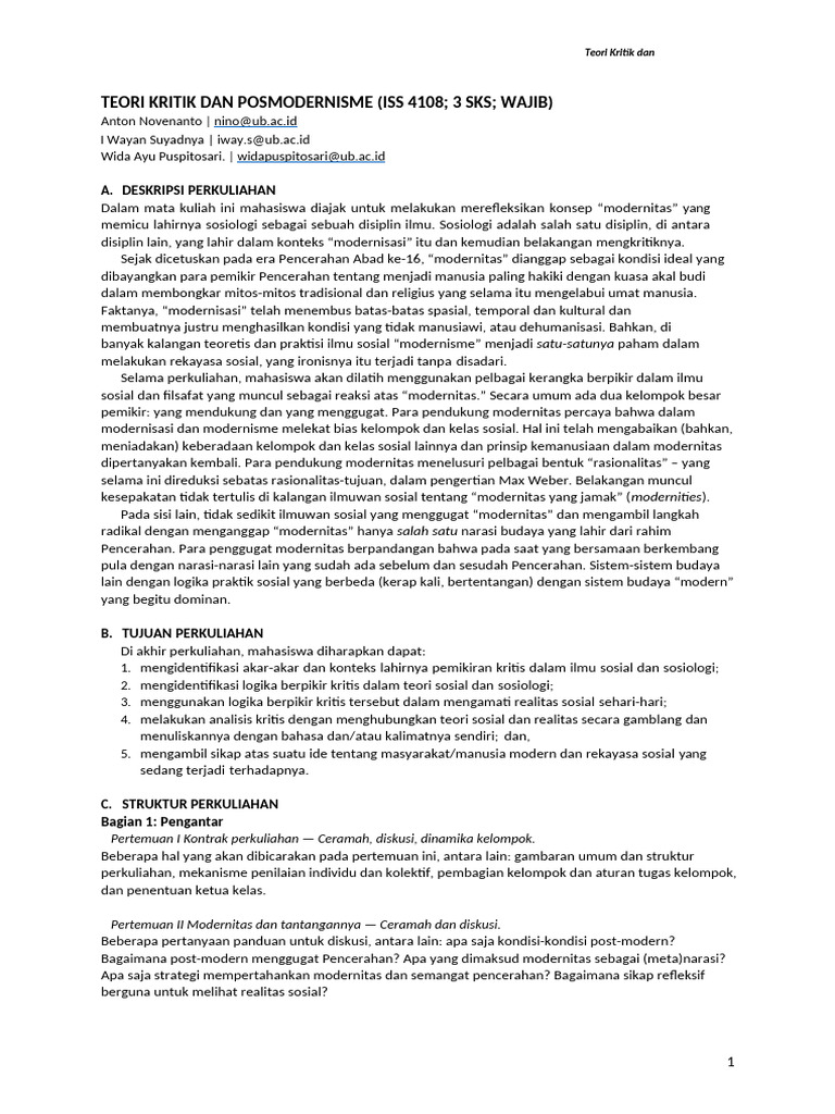 2019 Teori Kritik Dan Postmodernisme | PDF
