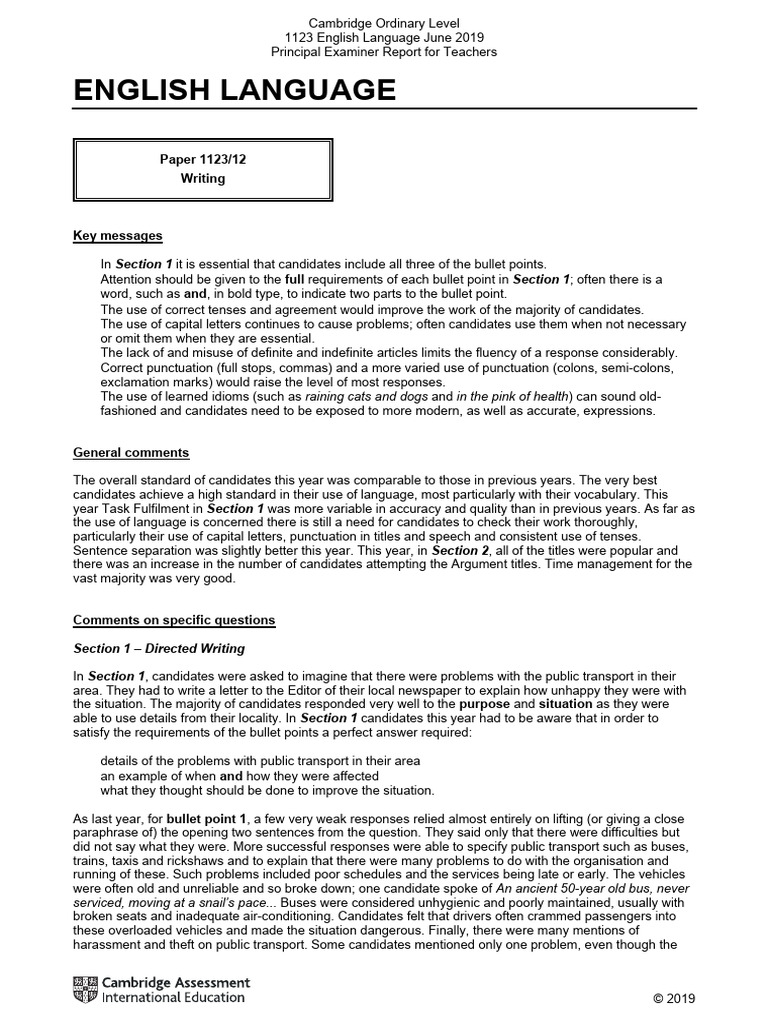 English Language: Paper 1123/12 Writing | PDF