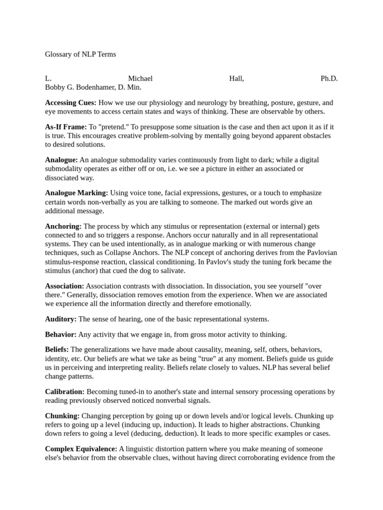 Glossary of NLP Terms | PDF