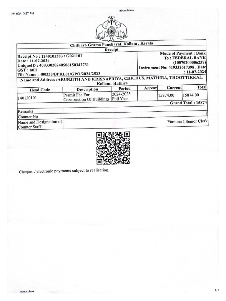 Building Permit Fee Receipt | PDF