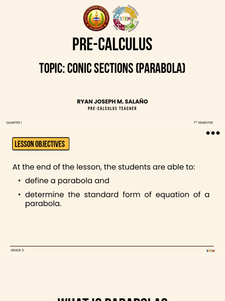 Precalculus Conic Sections Parabola | PDF