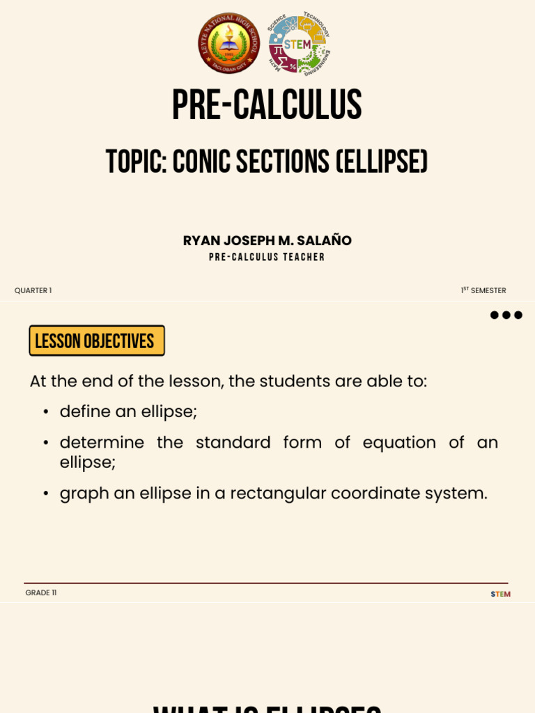 Precalculus Conic Sections Lesson3 Ellipse | PDF