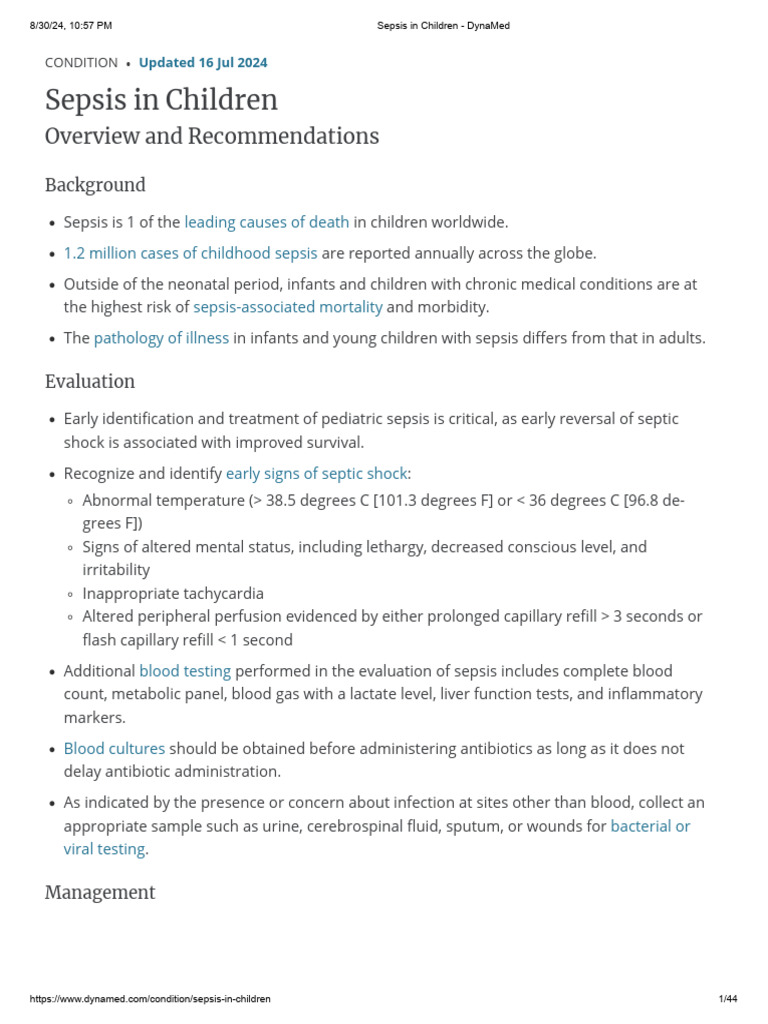 Sepsis in Children - DynaMed | PDF