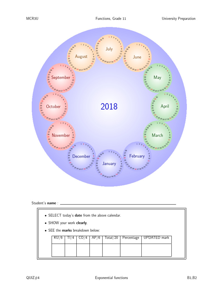 Mcr3u Quiz Exponential Functions | PDF