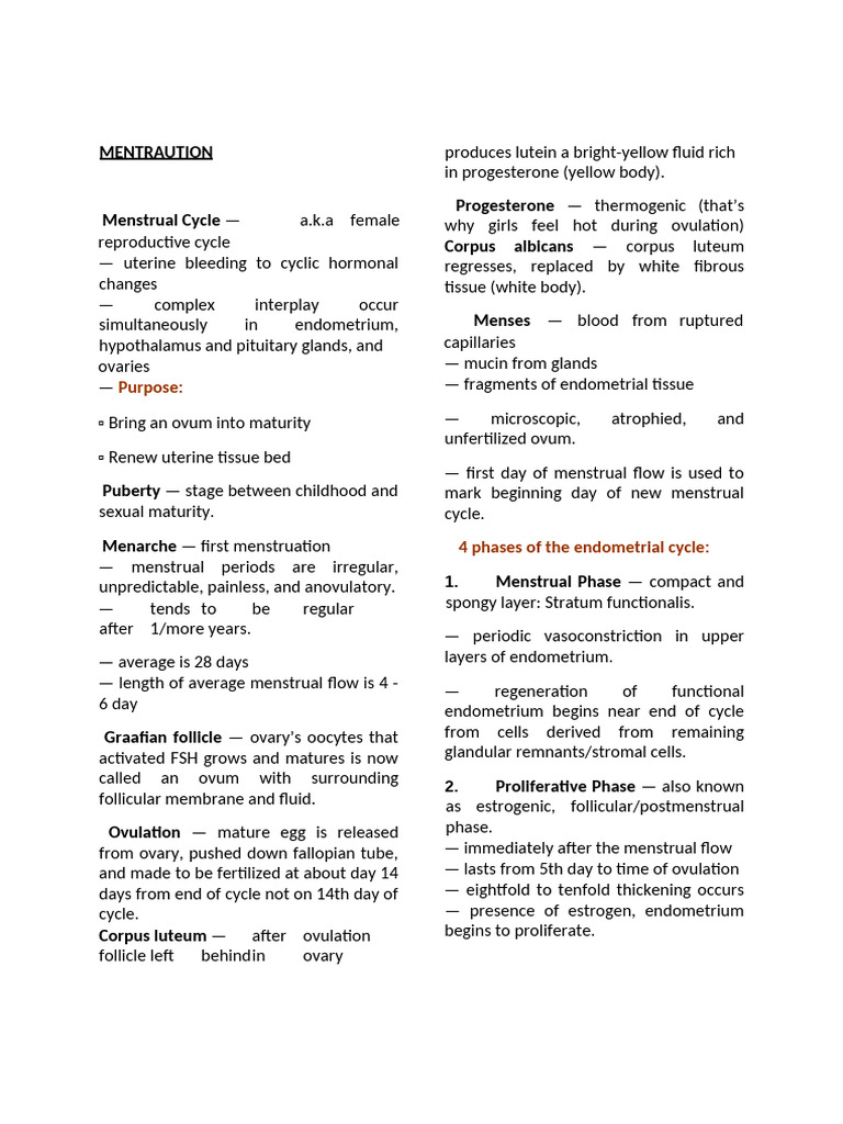 Menstruation (Notes) | PDF