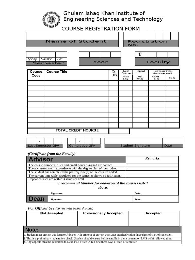 Course Registration Form - 2024 | PDF | Course Credit | Academia