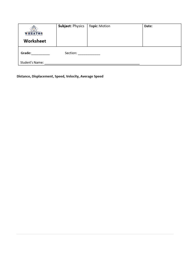 G7 Worksheet On Motion | PDF