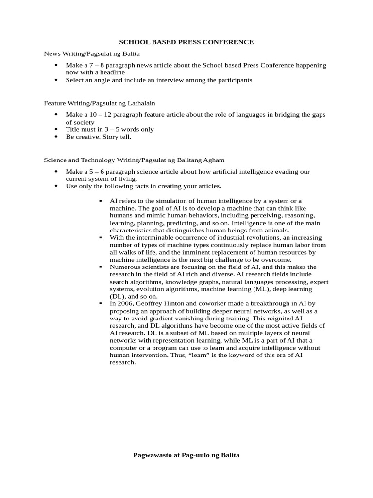 School Based Press Conference TOPICS | PDF