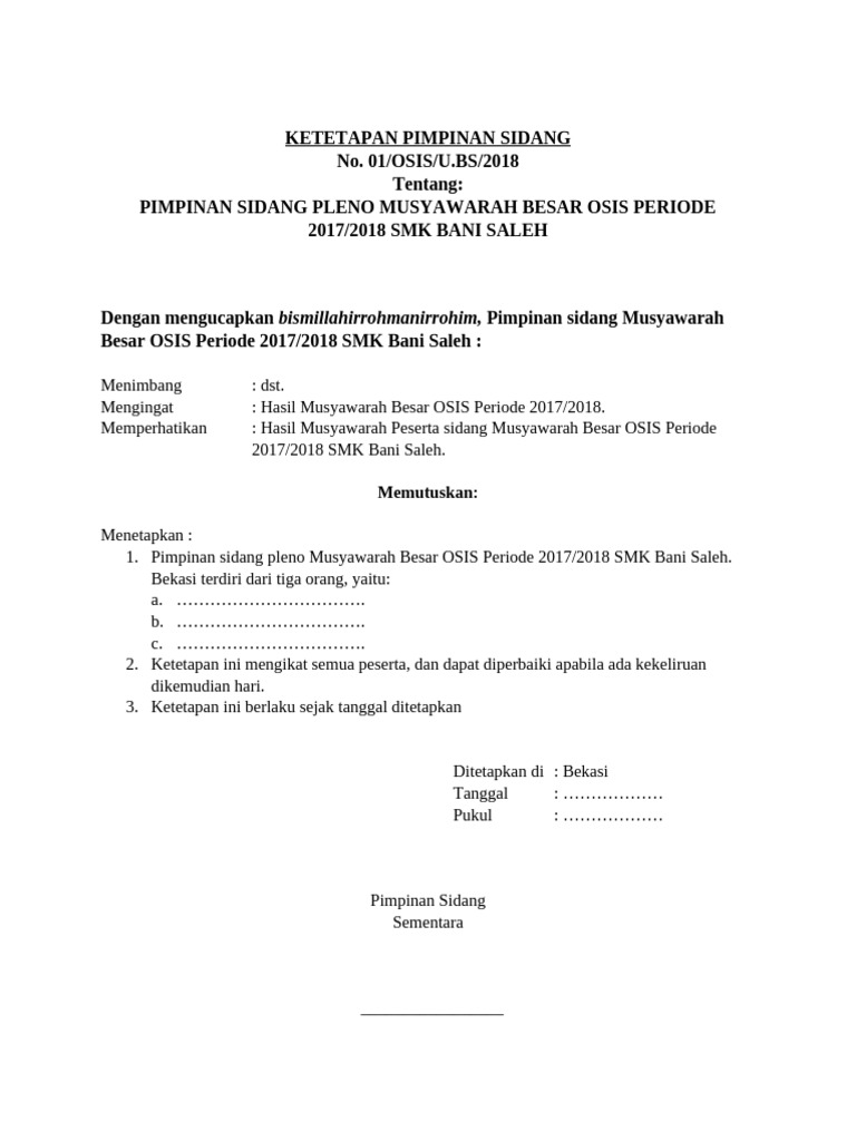 Ketetapan Pimpinan Sidang No 01 | PDF