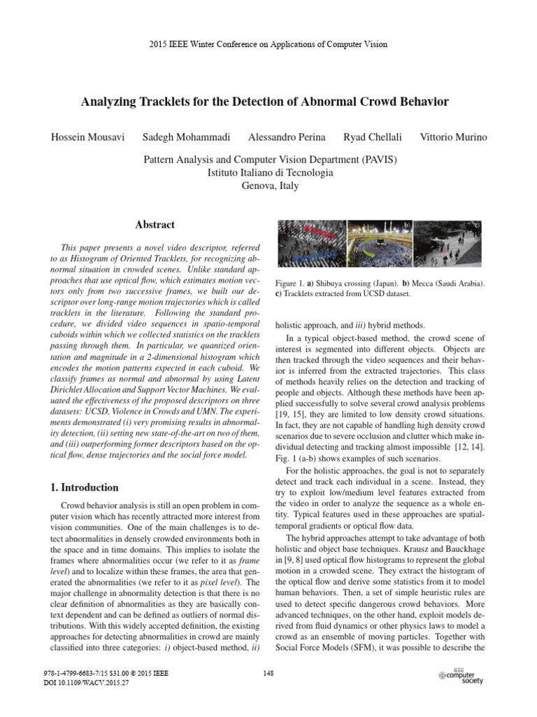 Analyzing Tracklets For The Detection of Abnormal Crowd Behavior | PDF ...