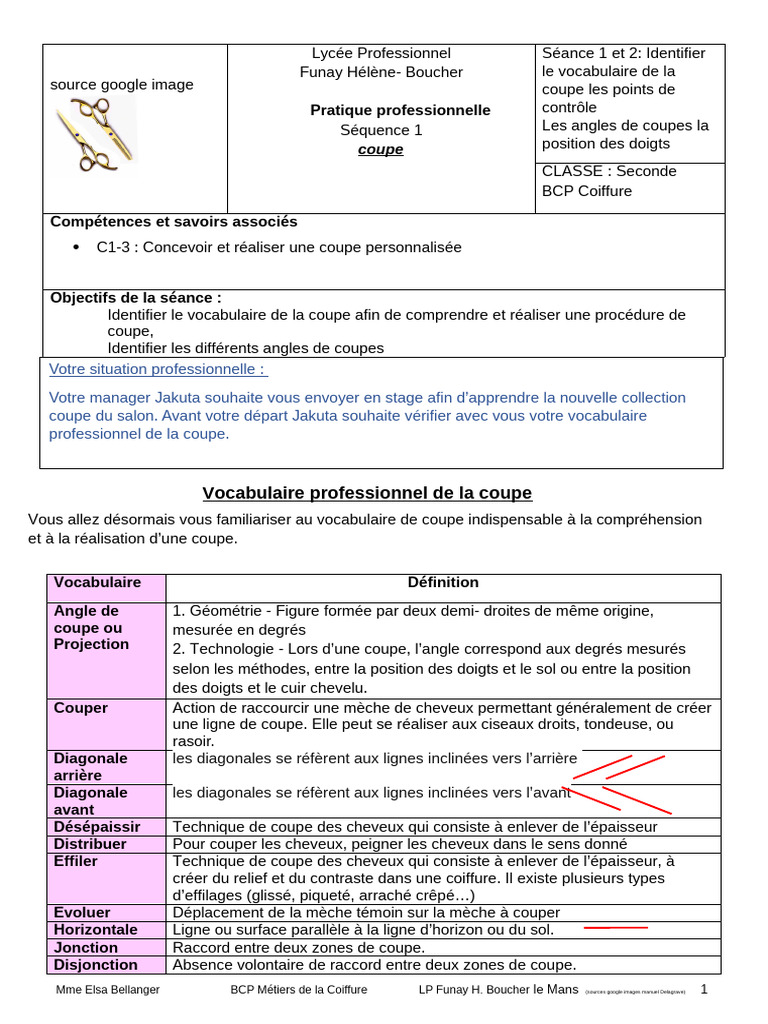 Seance B Eleves Le Vocabulaire de La Coupe | PDF