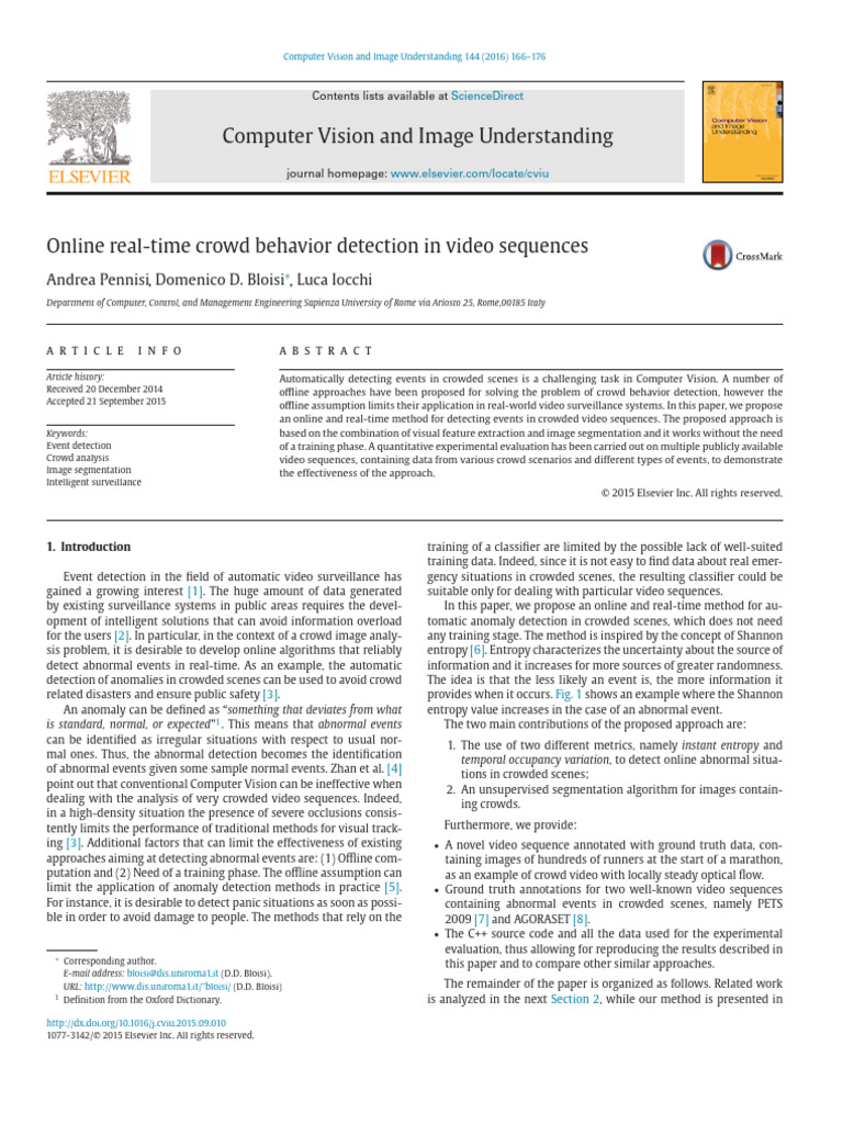 Online Real Time Crowd Behavior Detection In Video Sequences Pdf