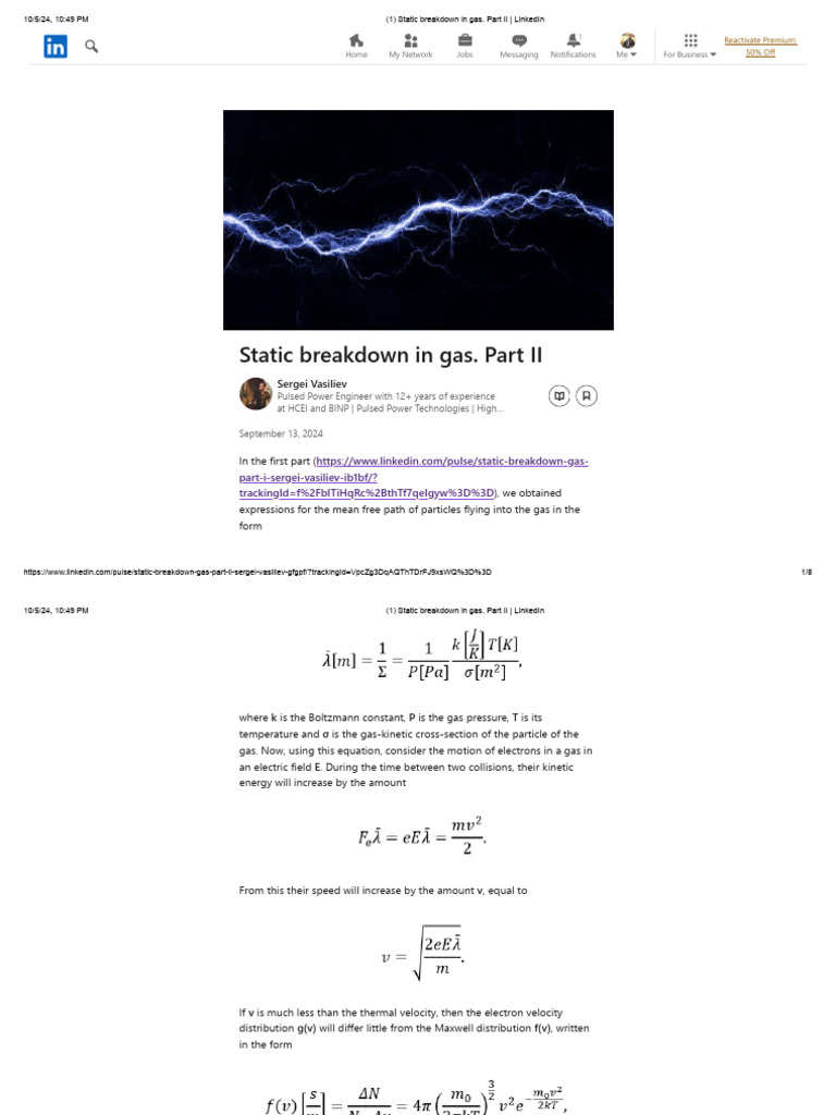 Static Breakdown in Gas. Part II - LinkedIn | PDF | Gases | Ionization
