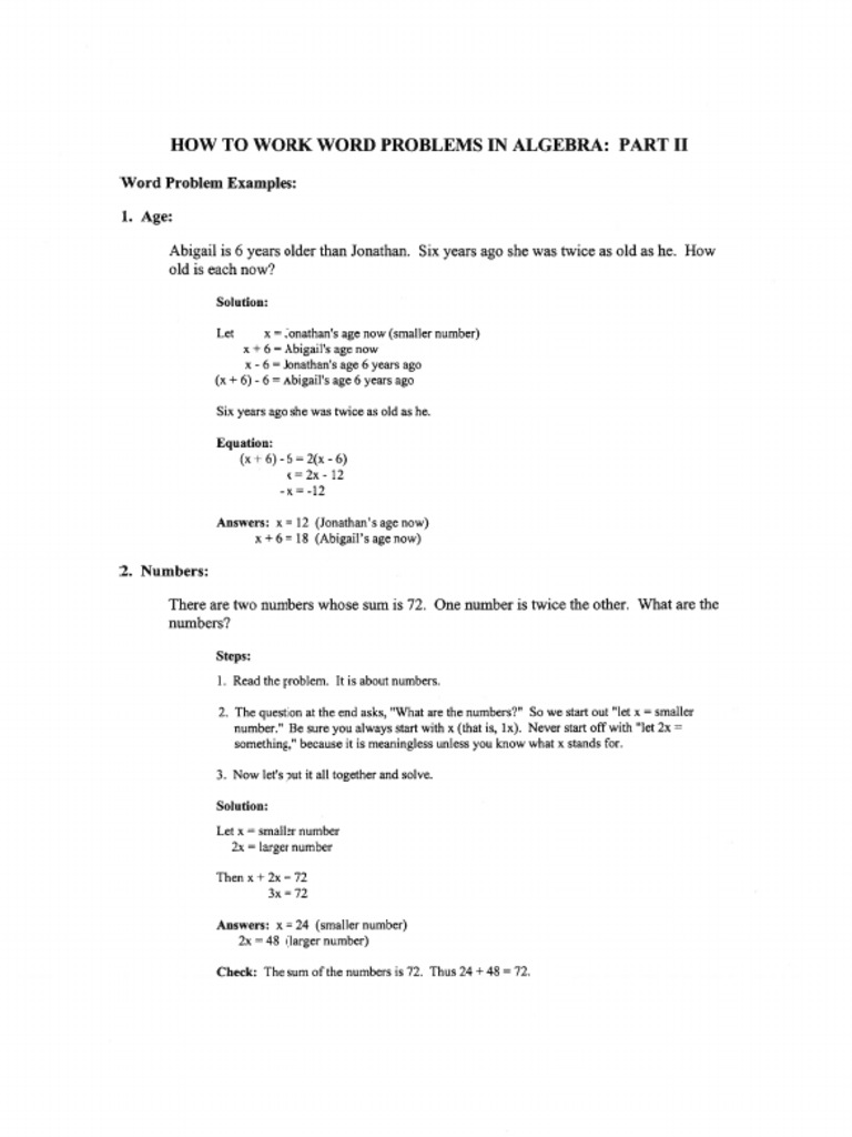 Algebra Word Problems 2 | PDF