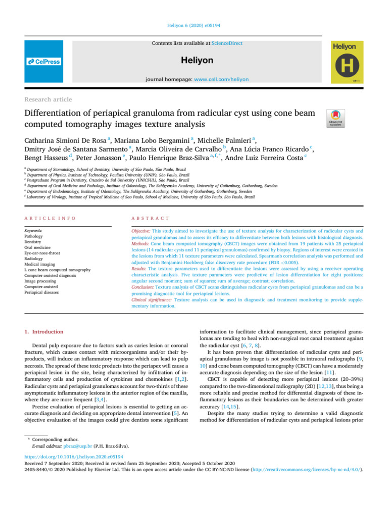 Differentiation of Periapical Granuloma From Radicular Cyst Using CBCT ...