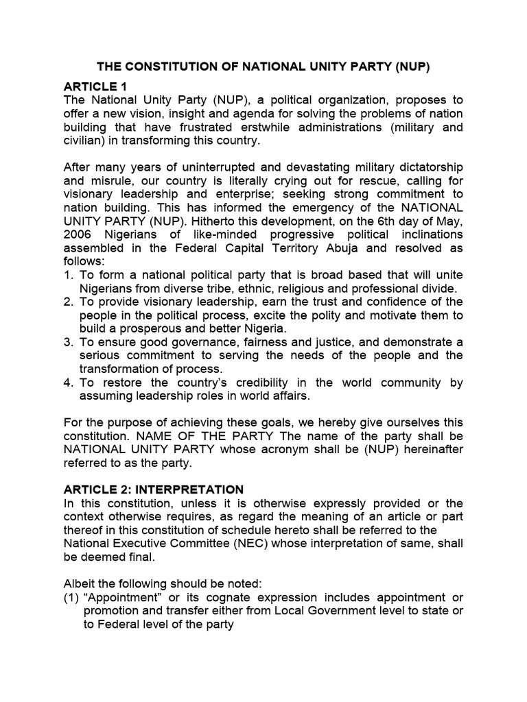 NUP Constitution | PDF
