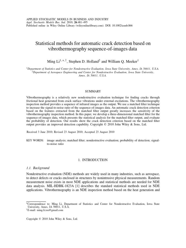 Statistical Methods For Automatic Crack Detection Based On VT Sequence of Images Data | PDF