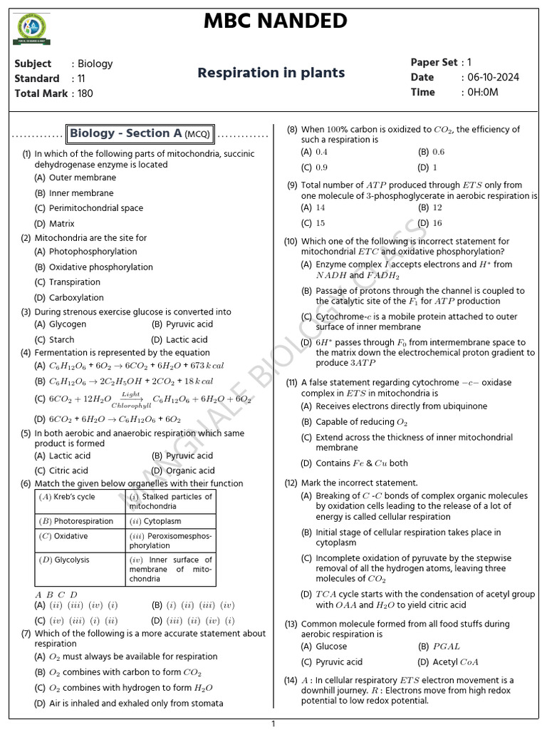Respiration in Plants 1727889985 | PDF