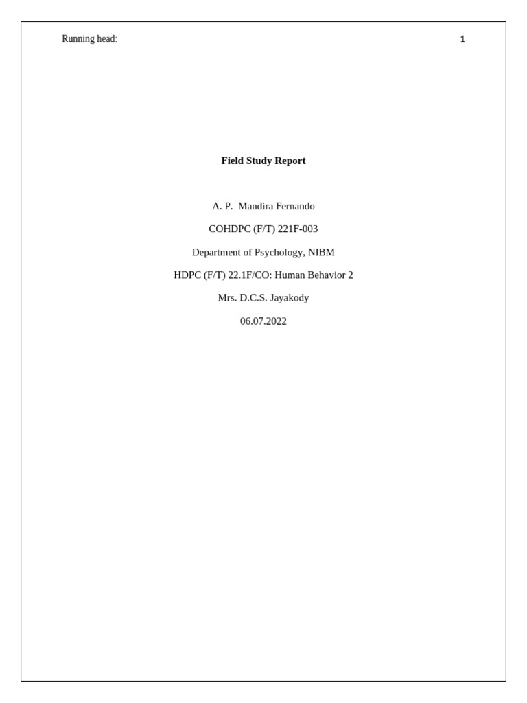 Field Study Repor2 - Human Behaviour 2 | PDF | Cognition | Retail