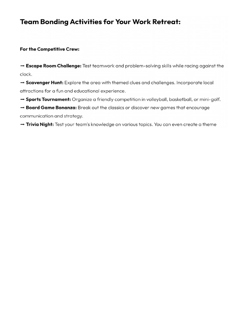 Brainstorm Team Bonding Activities For | PDF
