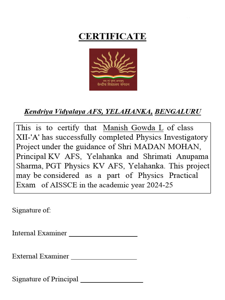 Manish Physics Project 12 | PDF