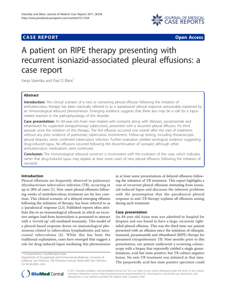 A Patient On RIPE Therapy Presenting With Recurrent Isoniazid ...