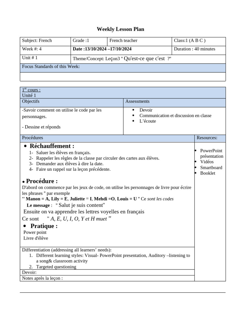 Lesson Plan Week 4 Year 1 | PDF