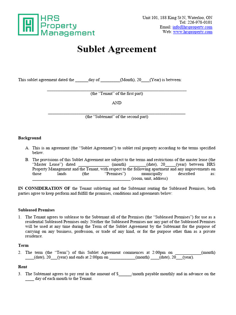 Sublet Agreement | PDF