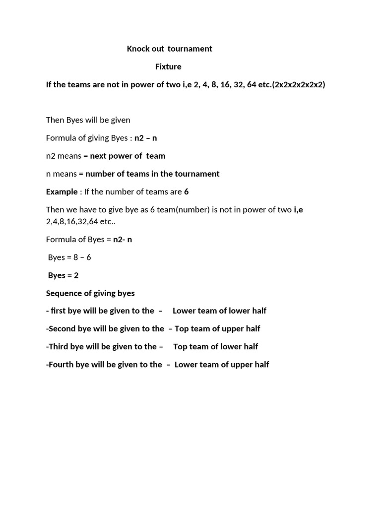 Knock Out Fixture 6 Teams | PDF