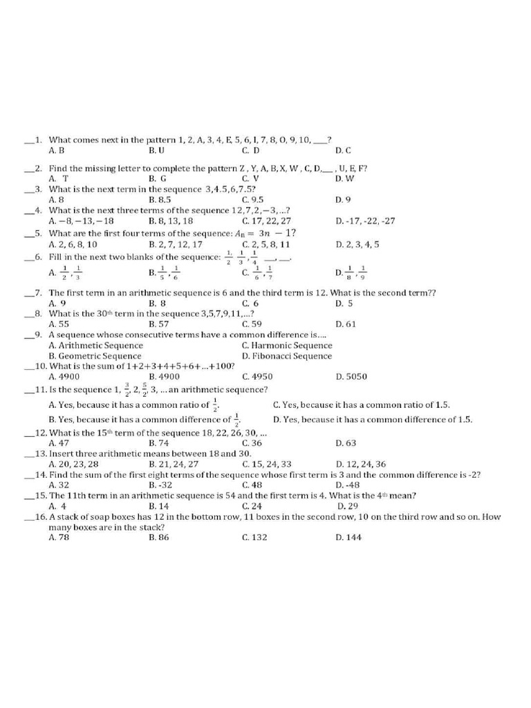 Mathematics 10 Sample Test With Answer Key | PDF