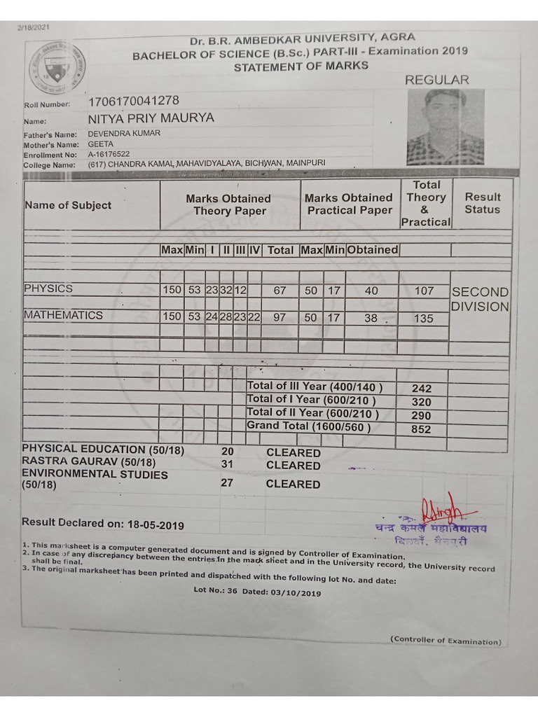 Graduation Markseet Navneet | PDF