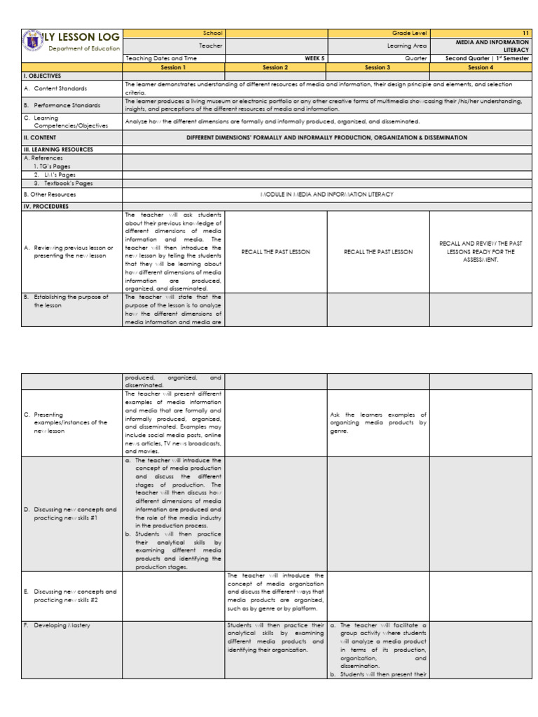 DLL MIL QUARTER 2 WEEK 5 | PDF | Learning | Teachers