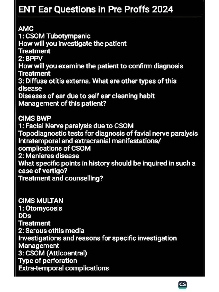ENT Pre Proffs 2024 Unit Wise | PDF