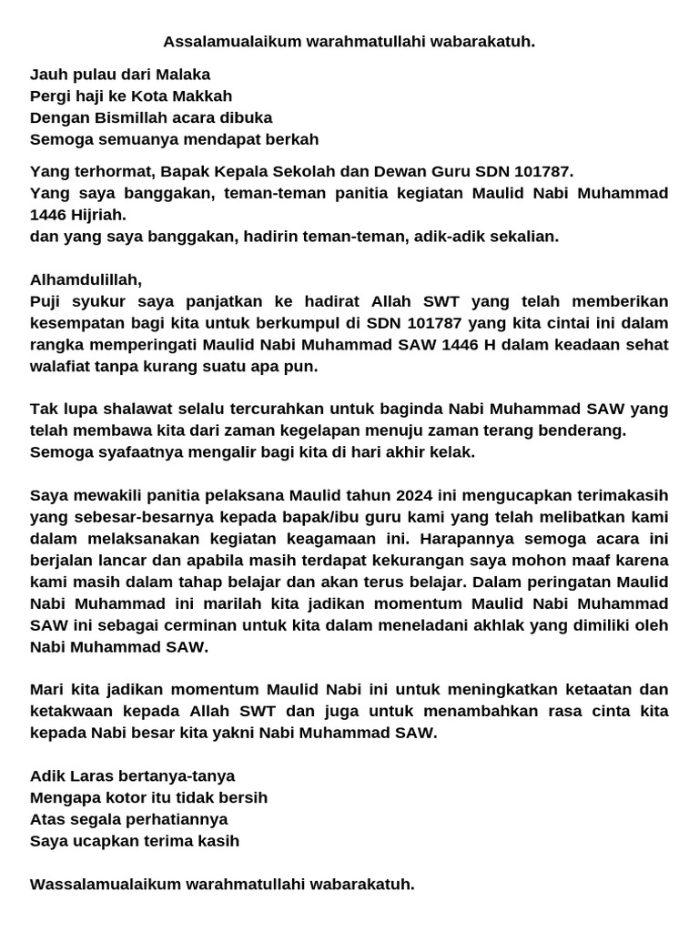 Kata Sambutan Ketua Panitia Maulid Nabi Muhammad SAW - 20240930 - 234633 - 0000 | PDF