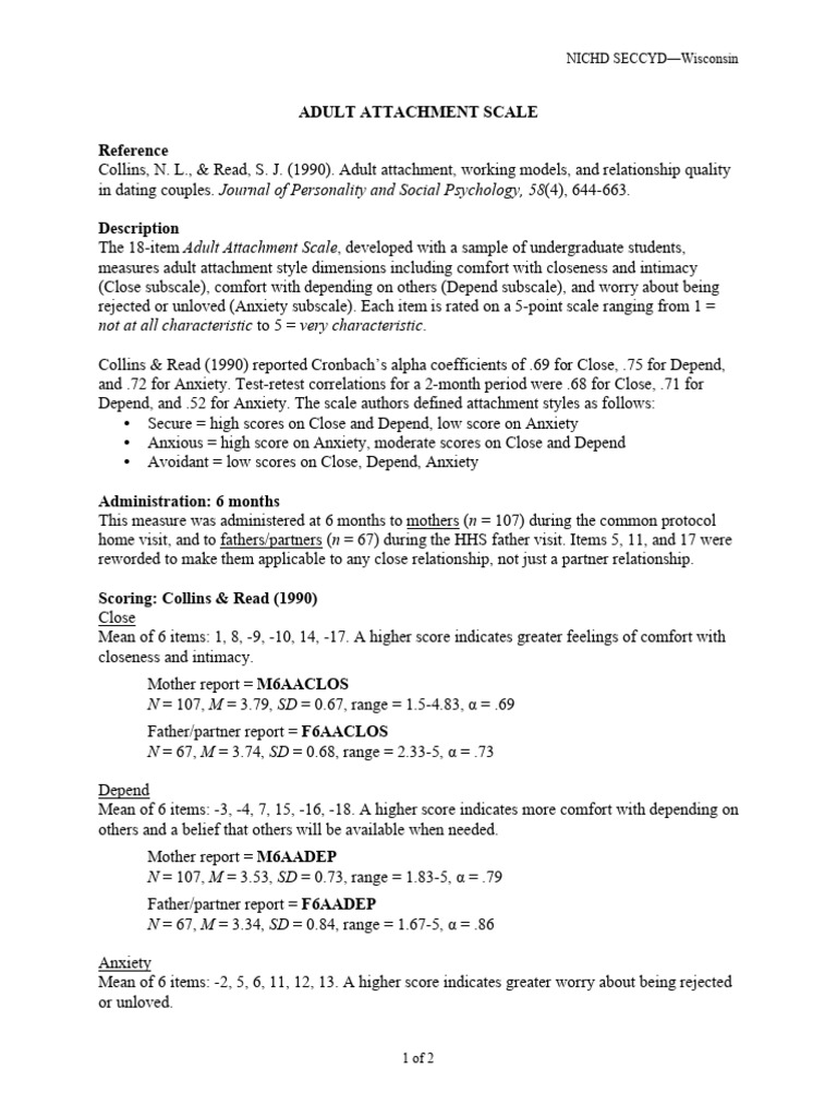 Adult Attachment Scale ID | PDF