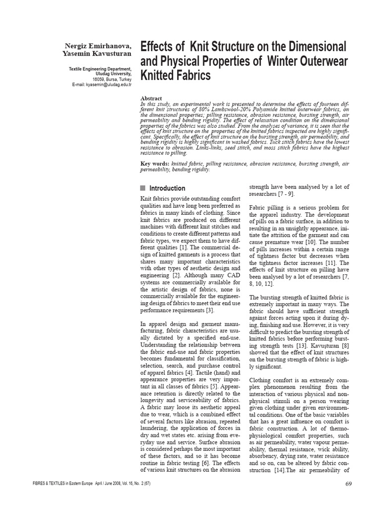 Effects of Knit Structure On The Dimensional and Physical Properties of ...