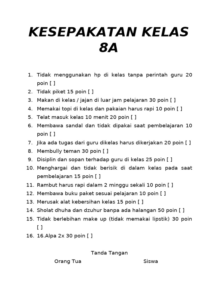 Kesepakatan Kelas 8a | PDF