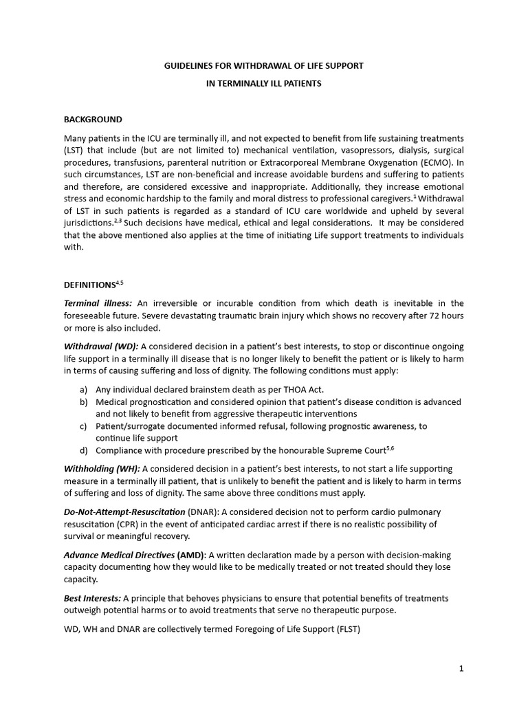 Guidelines For Withdrawal of Life Support 14624 | PDF