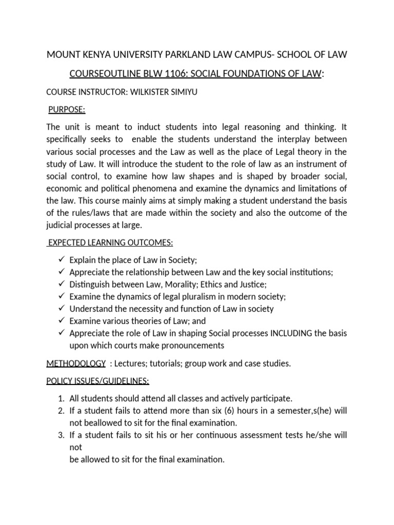 Social Foundations of Law Course Outline | PDF | Jurisprudence ...