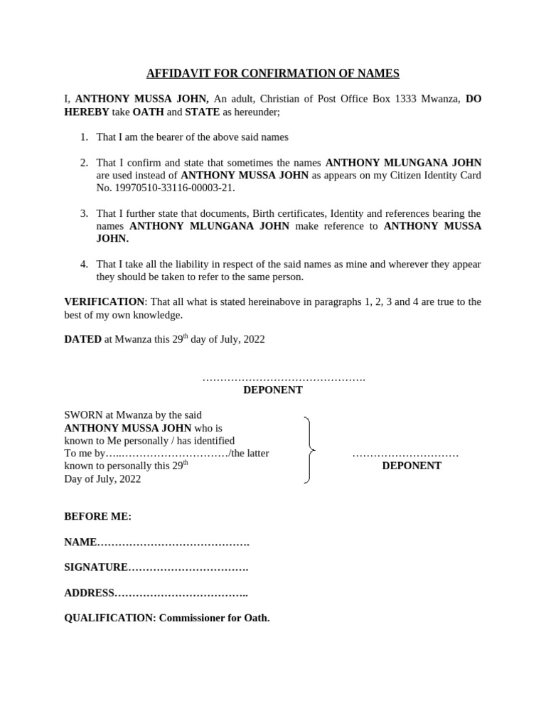 Affidavit of Names John! | PDF